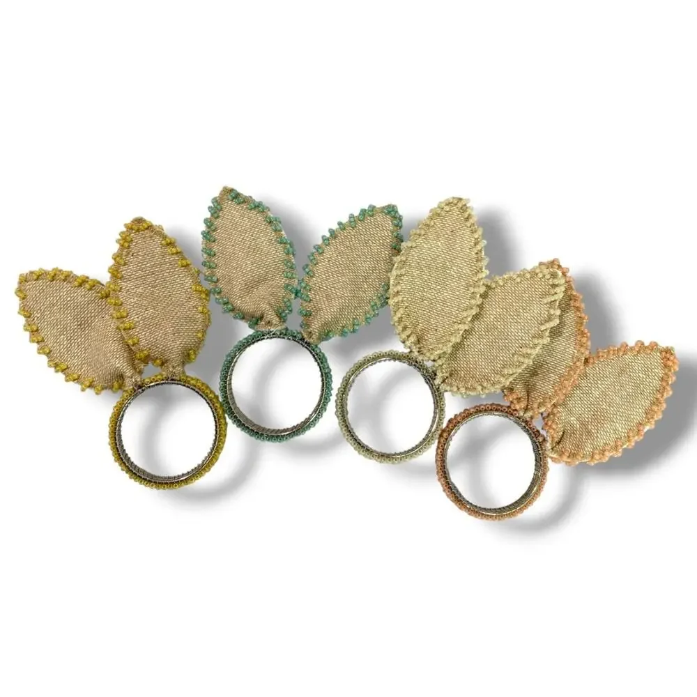 Unbranded | Dining | Set Of 4 Bunny Ears Napkin Rings Beaded Burlap ...